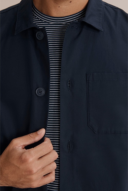 Navy Poplin Worker Jacket - Natural Fibres | Country Road