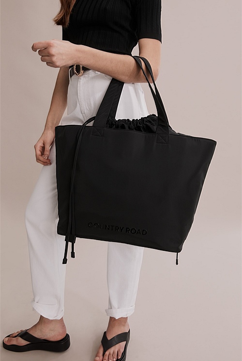 Black Recycled Polyester Drawstring Tote - Bags | Country Road