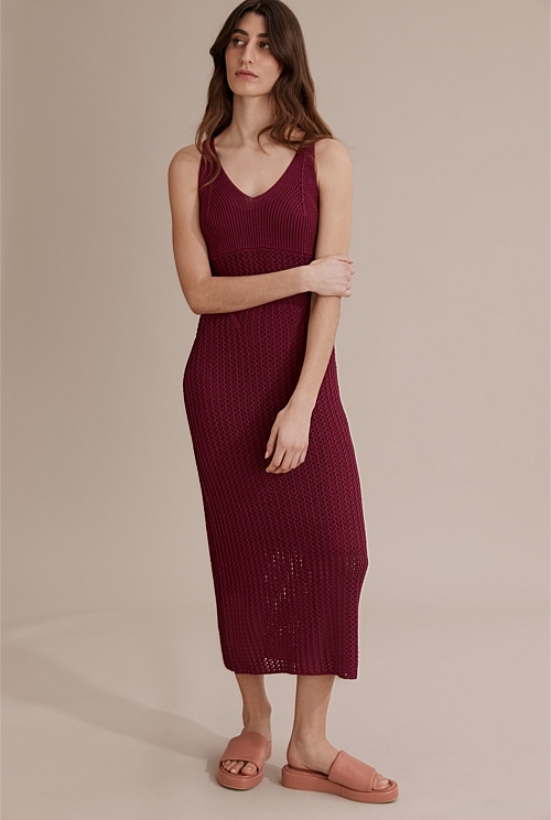 Wine Textured Knit Dress - Knitwear | Country Road