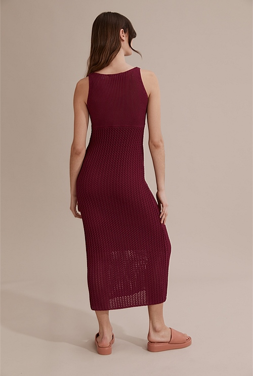 Wine Textured Knit Dress - Knitwear | Country Road