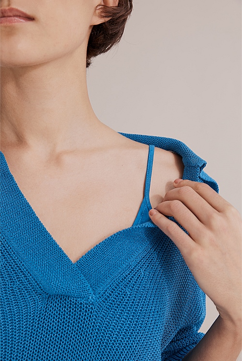 Moroccan Blue Mesh Knit Dress - Knitwear | Country Road