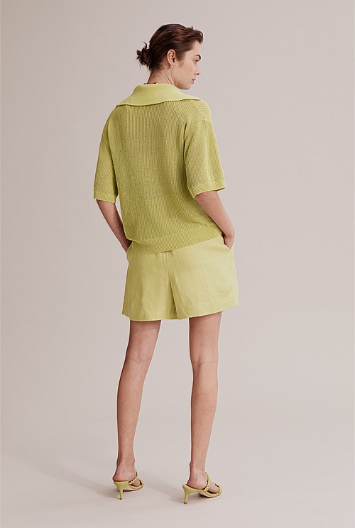 Pea Green Mesh Knit Top - Knitwear | Country Road