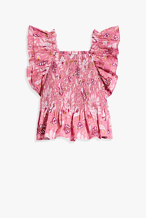 Musk Pink Flower Smock Shirt - Shirts | Country Road