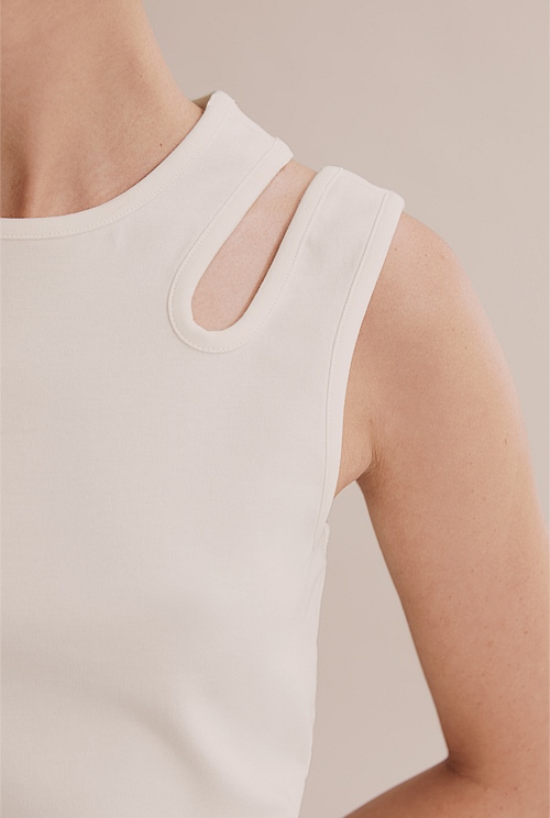 Antique White Cut Out Shoulder Tank - T-Shirts & Tops | Country Road