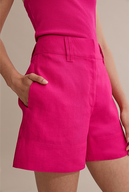 Fuchsia Organically Grown French Linen Wide Leg Short - Shorts ...