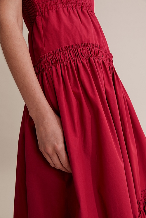 Deep Red Gathered Hem Maxi Dress - Dresses | Country Road