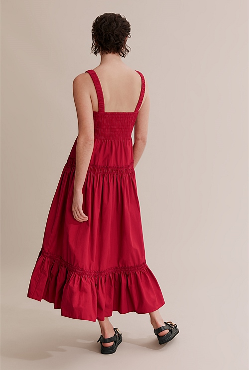Deep Red Gathered Hem Maxi Dress - Dresses | Country Road