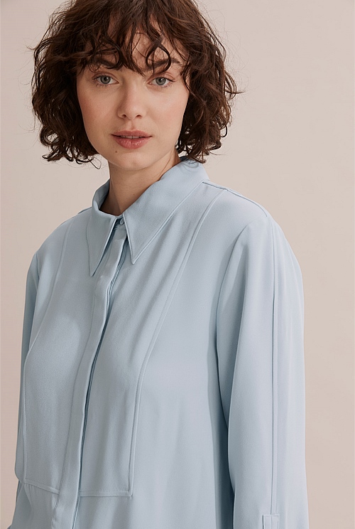 Ice Blue Longline Crepe Shirt - Shirts | Country Road