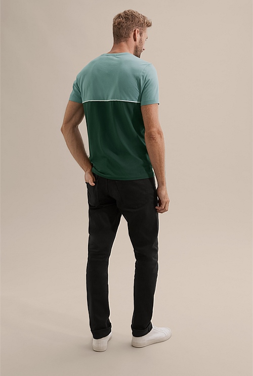 Forest Green Piped Pima Panel Crew T-Shirt - T-Shirts | Country Road