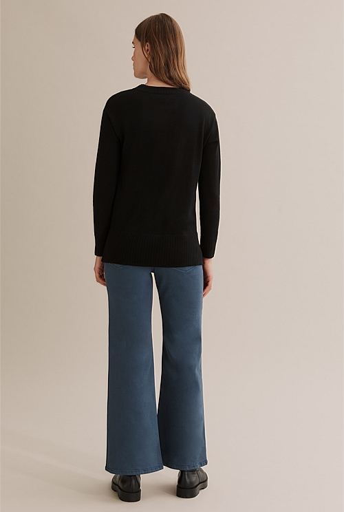 Black Verified Australian Merino Wool Crew Neck Knit - Australian Grown ...