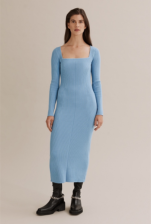 Palace Blue Knit Column Dress - Knitwear | Country Road