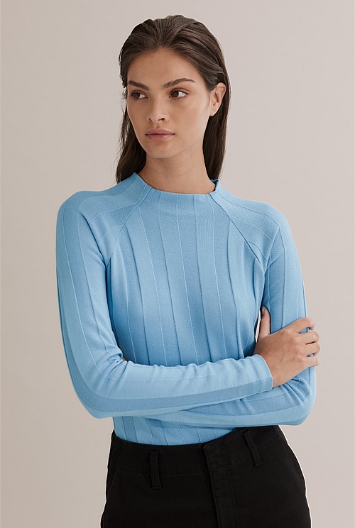 Palace Blue Rib Self Stripe Top - T-Shirts & Tops | Country Road