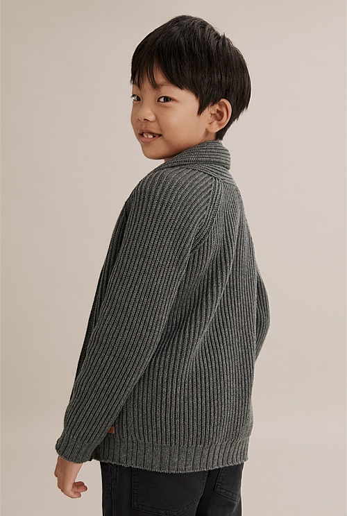 Charcoal Marle Shawl Knit Cardigan - Natural Fibres | Country Road