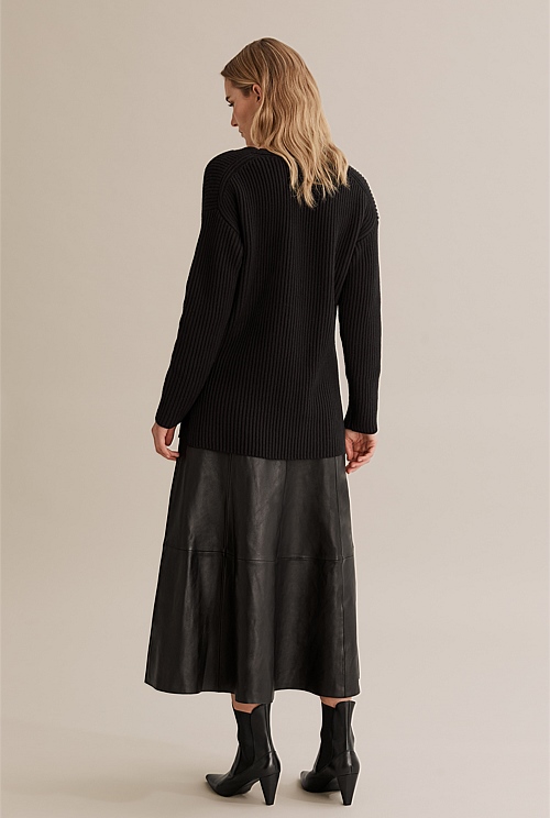 Black Rib V-Neck Knit - Knitwear | Country Road