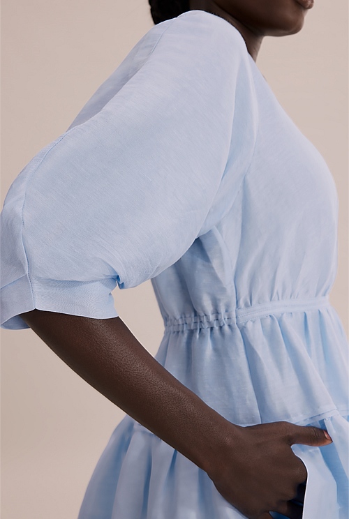 Pale Blue Tuck Detail Mini Dress - Dresses | Country Road