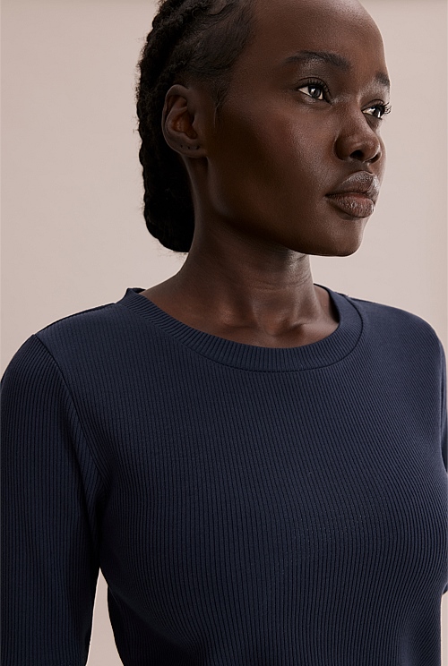 Navy Fitted Rib T-Shirt - T-Shirts & Tops | Country Road