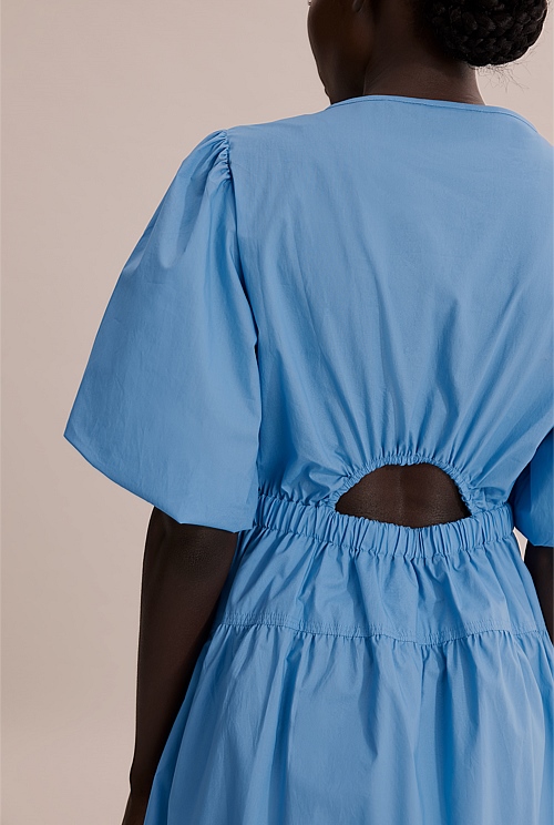 Cornflower Blue Basque Detail Midi Dress - Dresses | Country Road