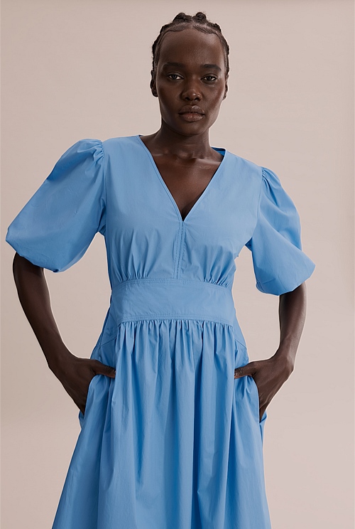 Cornflower Blue Basque Detail Midi Dress - Dresses | Country Road