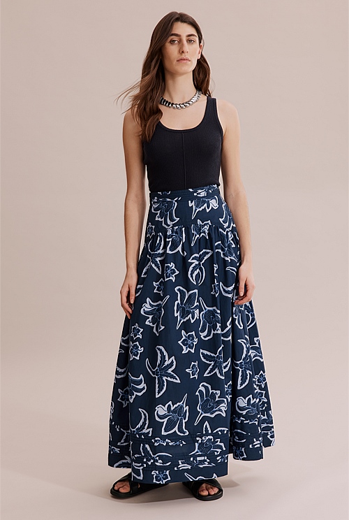 Botanical Print Print Basque Maxi Skirt - Skirts | Country Road