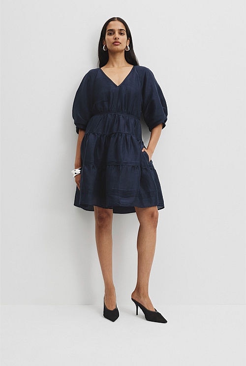 Navy Tuck Detail Mini Dress - Dresses | Country Road