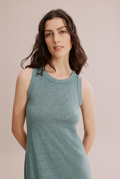 Soft Sage Linen Jersey Tank Dress - Dresses | Country Road
