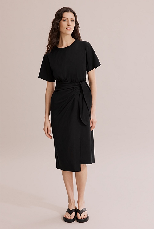 Black Wrap Front T-Shirt Dress - Dresses | Country Road