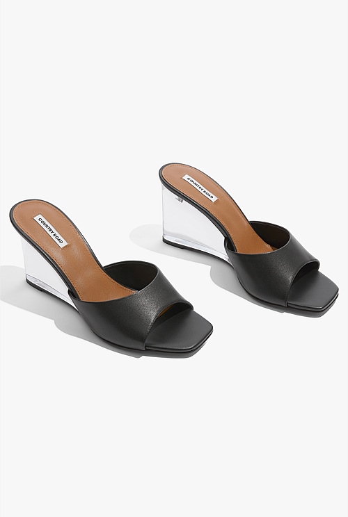 Black Cathy Leather Wedge - Heels & Wedges | Country Road