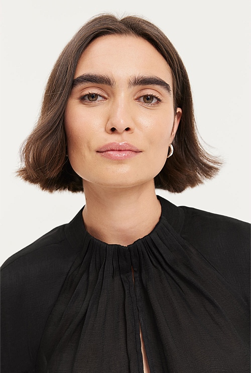 Black Tuck Detail Blouse - Natural Fibres | Country Road