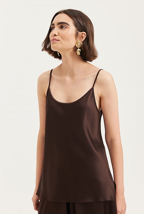 Chocolate Satin Woven Cami - Shirts | Country Road