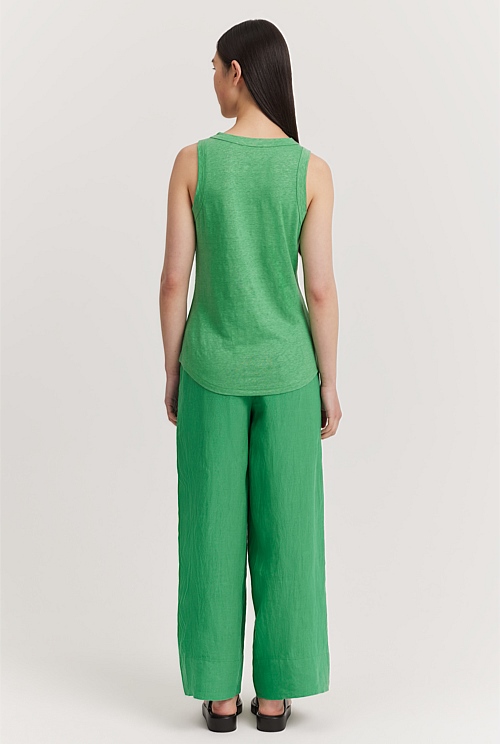 Summer Green Linen Jersey Tank - T-Shirts & Tops | Country Road