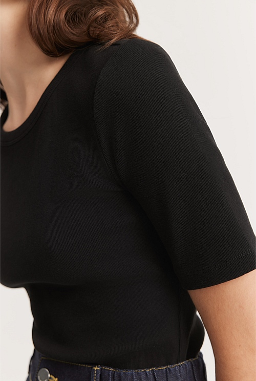Black Fitted Rib T-Shirt - T-Shirts & Tops | Country Road