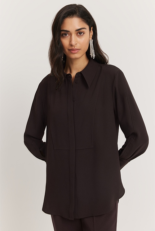 Pinot Noir Longline Crepe Shirt - Shirts | Country Road