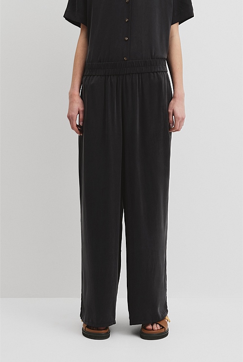 Black Pull-On Cupro Pant - Pants | Country Road