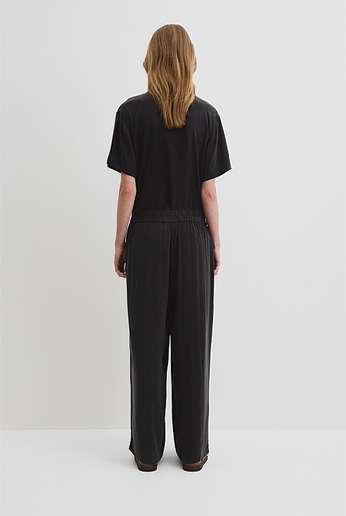 Black Pull-On Cupro Pant - Pants | Country Road
