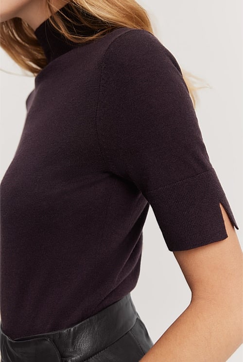 Pinot Noir Australian Merino Wool Silk Short Sleeve Knit - Natural ...