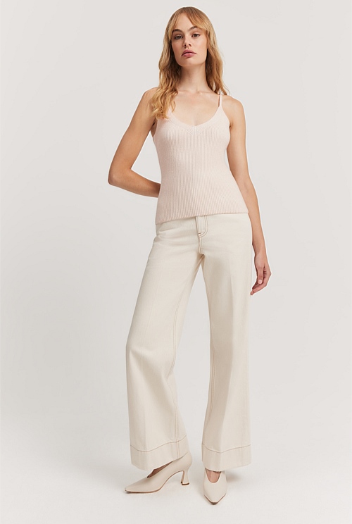 Parchment Two Tone Knit Cami - Natural Fibres | Country Road