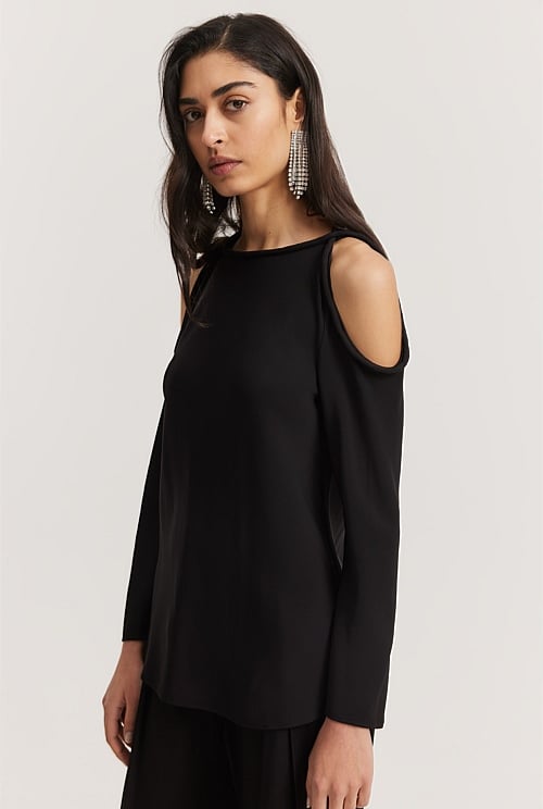 Black Cold Shoulder Blouse - Shirts | Country Road