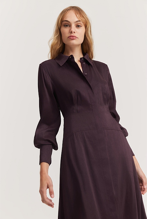 Pinot Noir Basque Detail Shirt Dress - Natural Fibres | Country Road