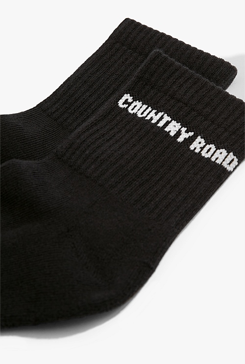 Black Australian Cotton Blend CR Sport Quarter Crew Sock - Socks ...