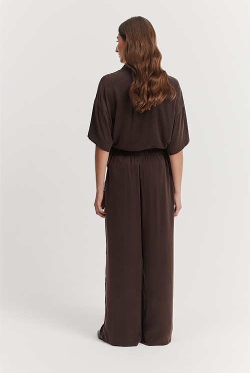 Chocolate Pull-on Cupro Pant - Pants | Country Road