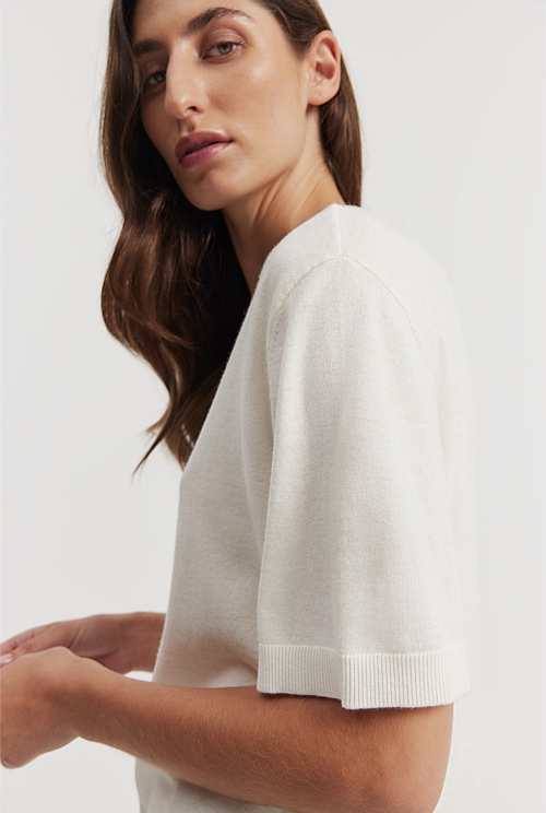 Winter White Cotton Cashmere T-Shirt - Natural Fibres | Country Road