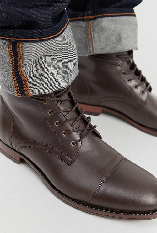 Chocolate Leather High Top Boot - Boots | Country Road