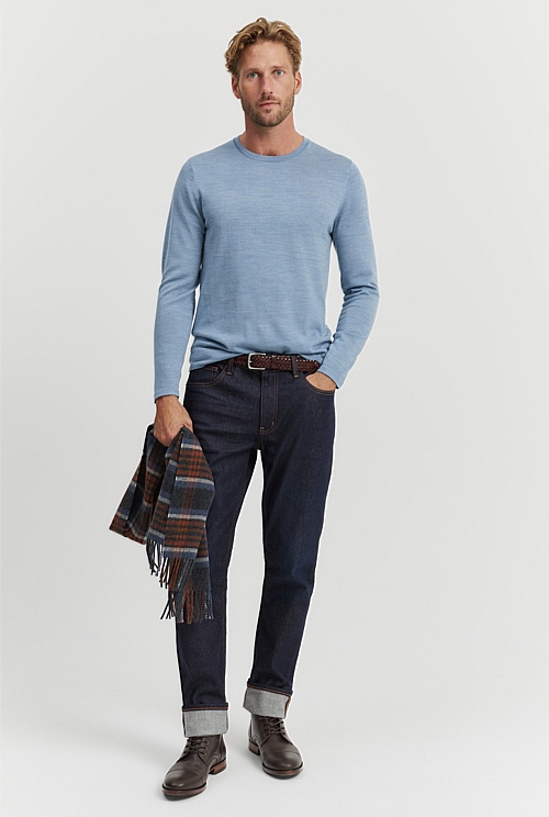 Mist Blue Verified Australian Merino Wool Crew Knit - Knitwear ...