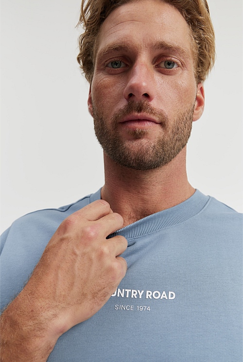 Mist Blue Australian Cotton Modern Logo Sweat - Sweats | Country Road