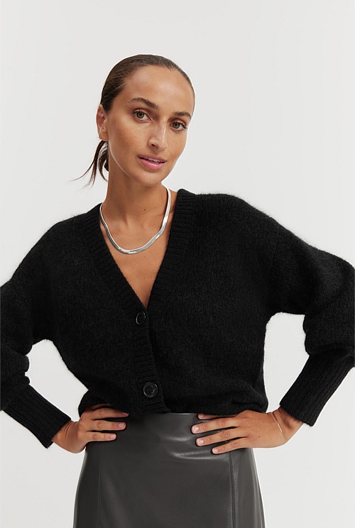 Black Brushed Crop Cardigan - Knitwear | Country Road