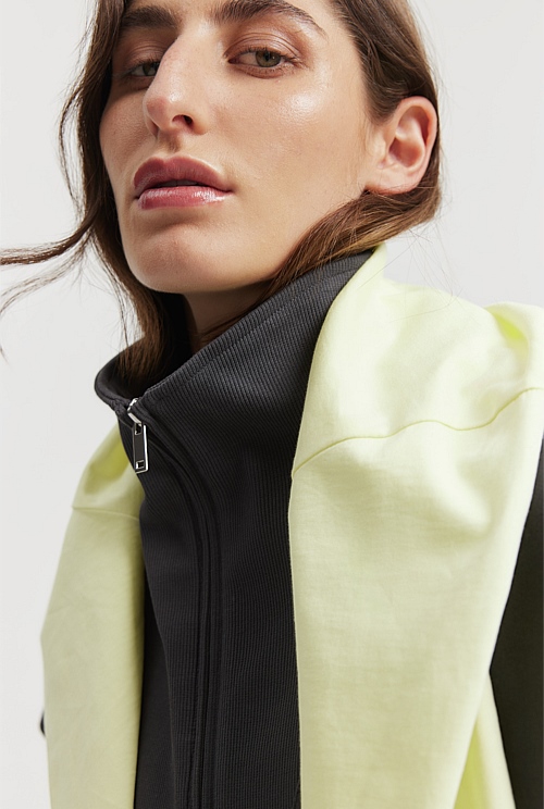 Charcoal Australian Cotton Zip Collar Rib Sweat - Sweats | Country Road