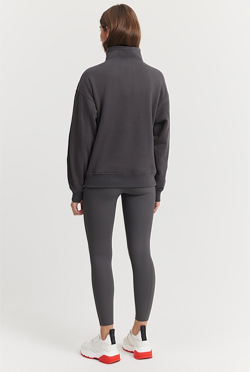 Charcoal Australian Cotton Zip Collar Rib Sweat - Sweats | Country Road