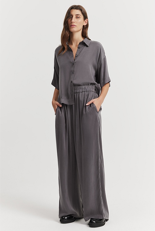 Charcoal Pull-on Cupro Pant - Pants | Country Road