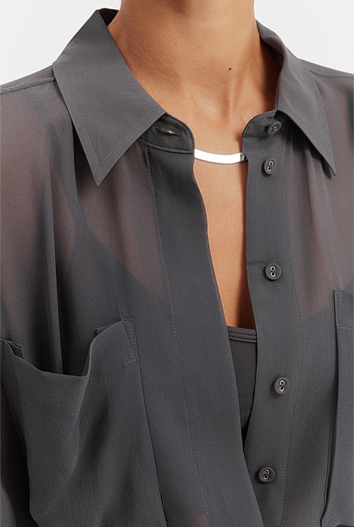 Charcoal Silk Georgette Shirt - Shirts | Country Road