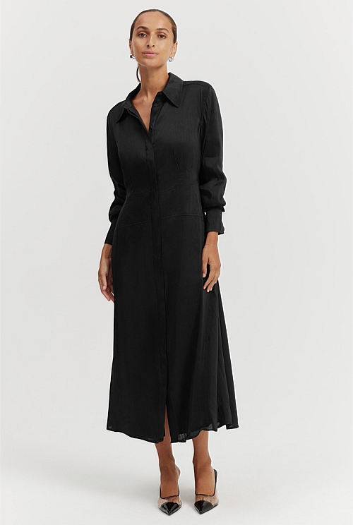 Black Basque Detail Shirt Dress - Dresses | Country Road